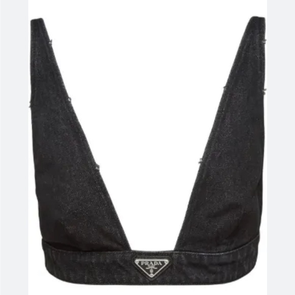 Prada | Tops | Prada Blackgrey Denim Triangle Bralette | Poshmark